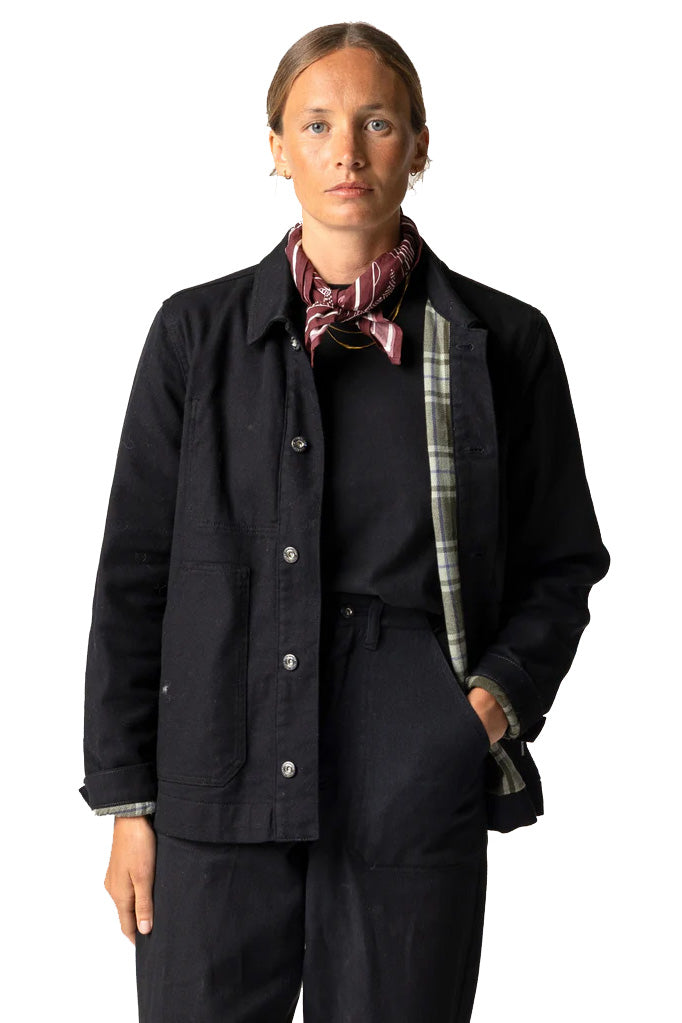 Finisterre Yarrel Flannel Lined Chore Jacket - Black | Moment Surf Company