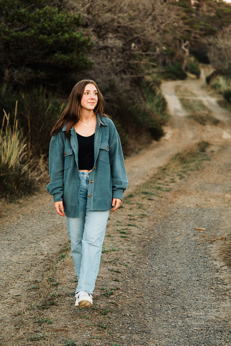 Moment Women's Bonfire Button Up Shacket - Slate Blue | Moment Surf Company