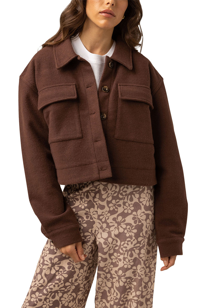 Rhythm Dylan Cropped Shacket - Chocolate | Moment Surf Company